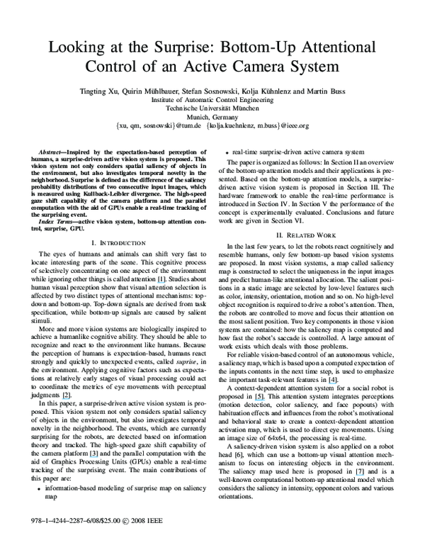 (PDF) Looking at the surprise: Bottom-up attentional control of an ...