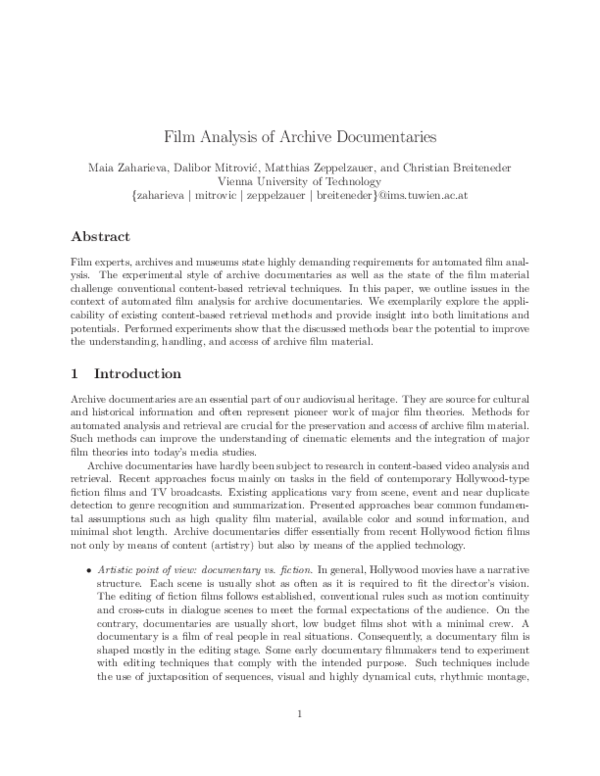 (PDF) Film Analysis of Archived Documentaries
