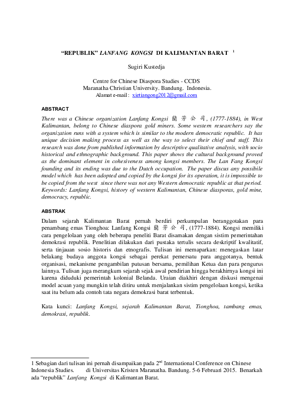 (DOC) " Republik " Lanfang Kongsi di Kalimantan Barat. Western Borneo ...