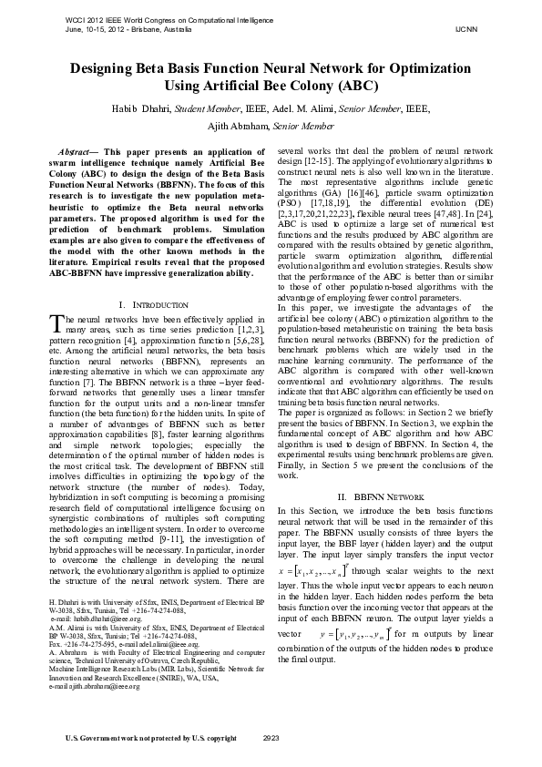 Pdf Designing Beta Basis Function Neural Network For Optimization Using Particle Swarm