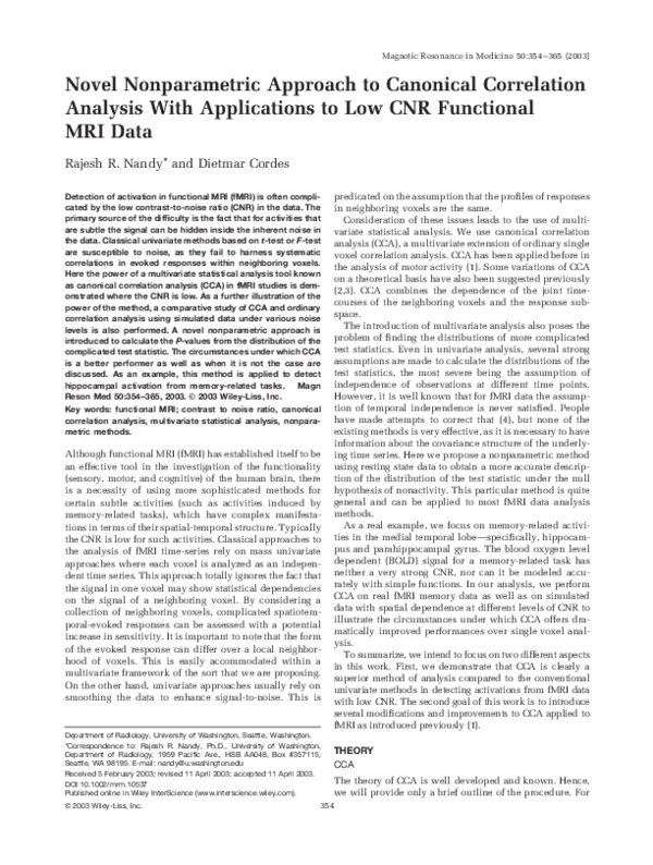 (PDF) Novel nonparametric approach to canonical correlation analysis with applications to low ...
