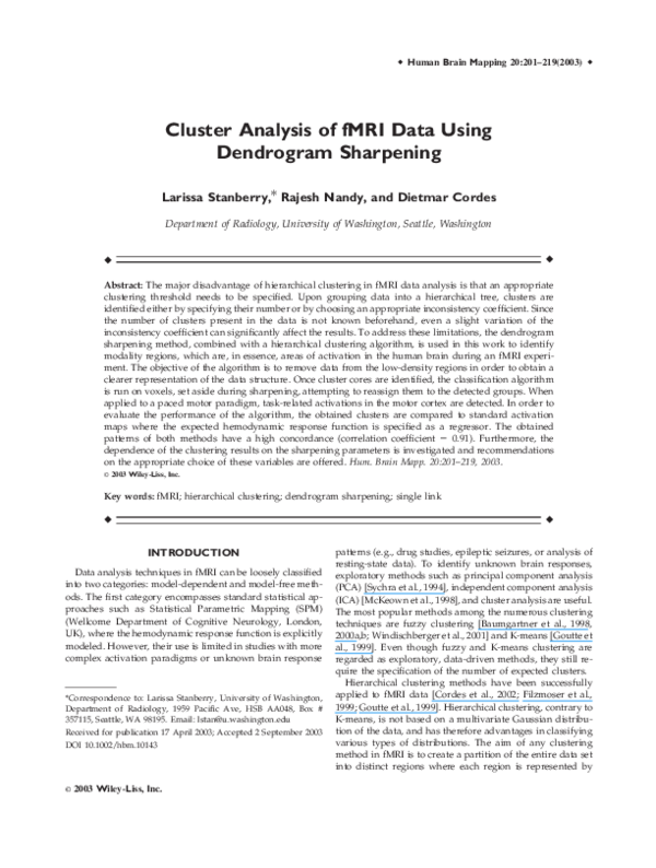 Pdf Cluster Analysis Of Fmri Data Using Dendrogram Sharpening