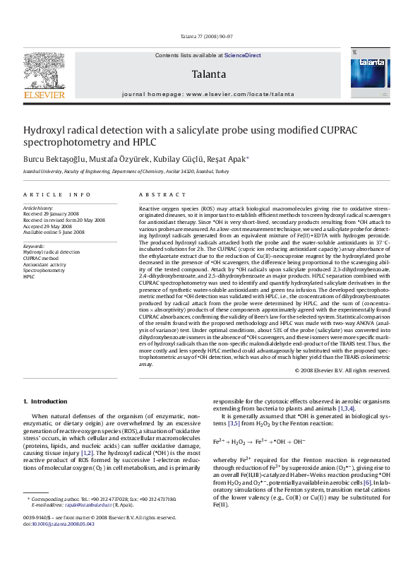 (PDF) Hydroxyl radical detection with a salicylate probe using modified ...