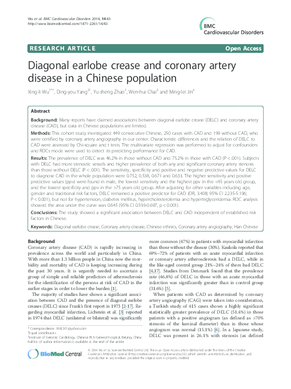 (PDF) Diagonal earlobe crease and coronary artery disease in a Chinese ...