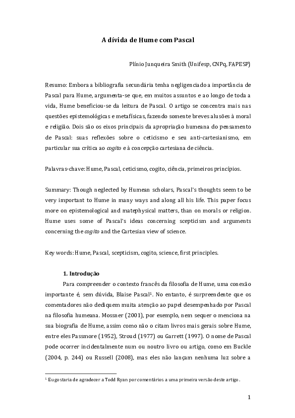 (PDF) A dívida de Hume com Pascal