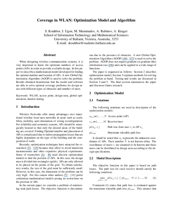 (PDF) Coverage in WLAN: Optimization model and algorithm