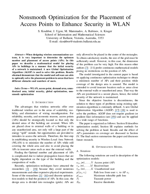 (PDF) Nonsmooth Optimization for the Placement of Access Points to Enhance Security in WLAN