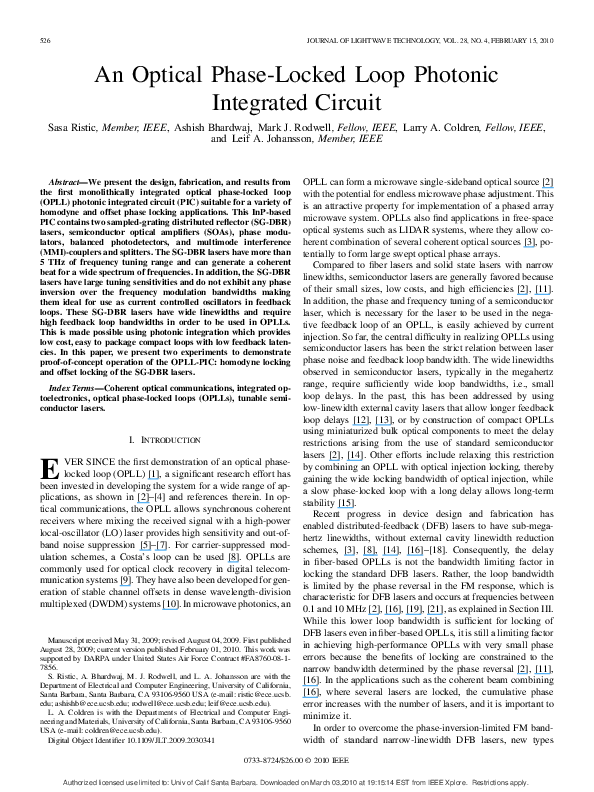 (PDF) An Optical Phase-Locked Loop Photonic Integrated Circuit