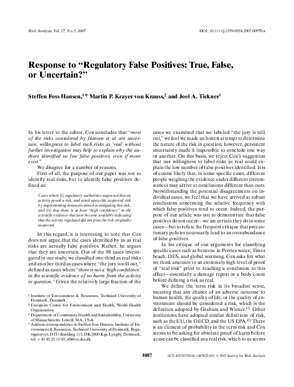 (PDF) Response to “Regulatory False Positives: True, False, or ...