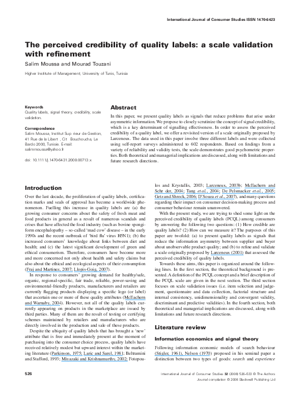 (PDF) The perceived credibility of quality labels: a scale validation ...