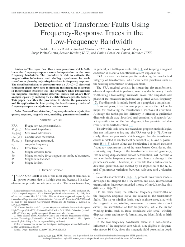 (PDF) Detection of Transformer Faults Using Frequency-Response Traces in the Low-Frequency Bandwidth