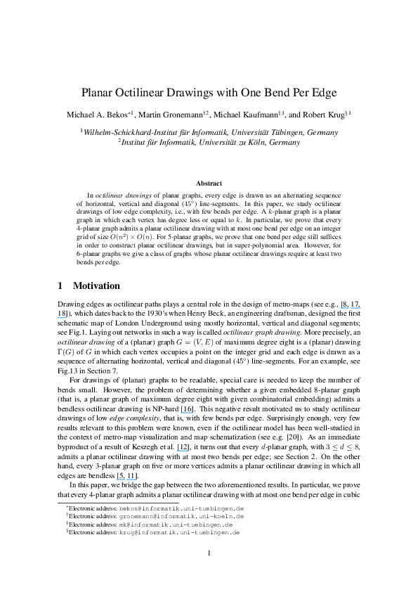 Pdf Planar Octilinear Drawings With One Bend Per Edge Michael Kaufmann 