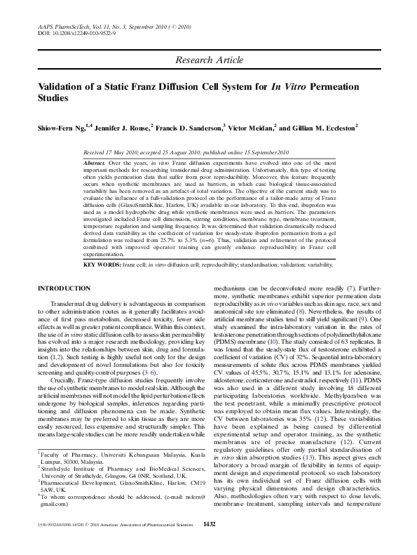 (PDF) Validation of a Static Franz Diffusion Cell System for In Vitro ...