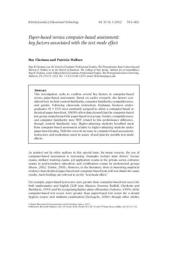 (PDF) Paper-based versus computer-based assessment: key factors ...