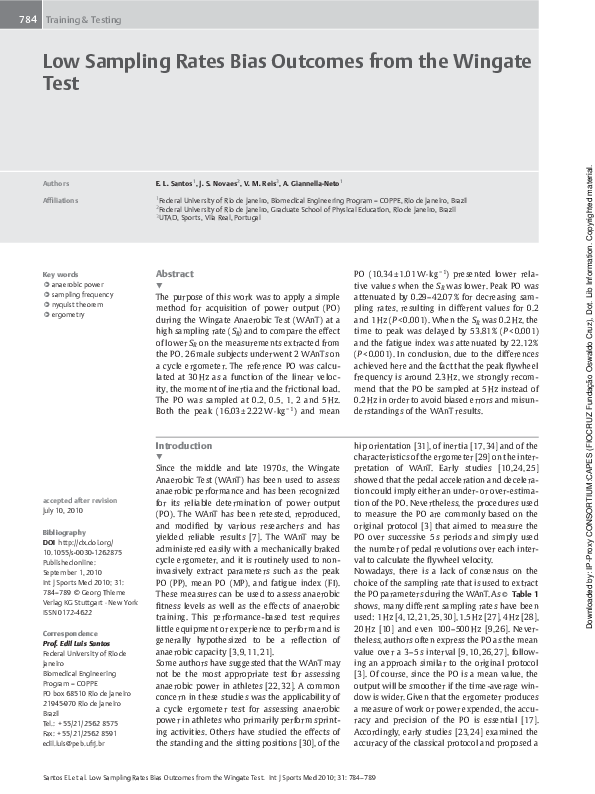 (PDF) Low Sampling Rates Bias Outcomes from the Wingate Test