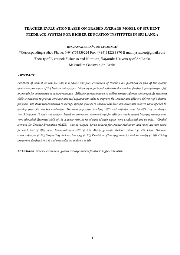(DOC) TEACHER EVALUATION BASED ON GRADED AVERAGE MODEL OF STUDENT ...