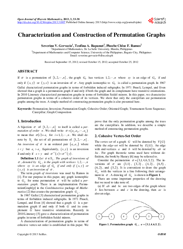 Pdf Characterization And Construction Of Permutation Graphs