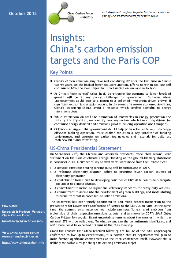 (PDF) China Carbon Forum Insights: China’s carbon emission targets and ...