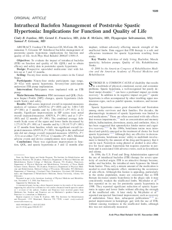 (PDF) Intrathecal Baclofen Management of Poststroke Spastic Hypertonia ...
