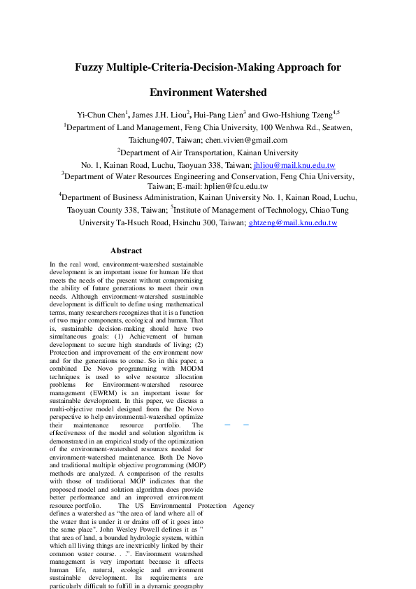 Pdf Fuzzy Multiple Criteria Decision Making Approach For Industrial Green Engineering
