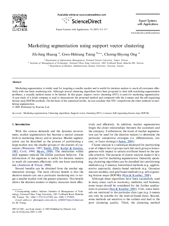 Pdf Marketing Segmentation Using Support Vector Clustering
