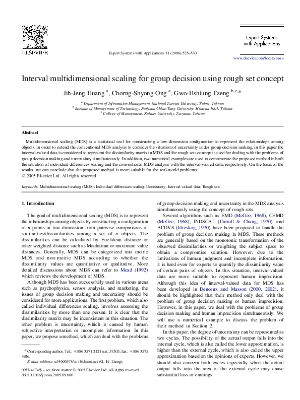 Pdf Interval Multidimensional Scaling For Group Decision Using Rough
