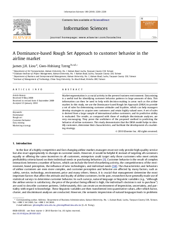 Pdf Drsa For Analyzing Airline Customer Behavior