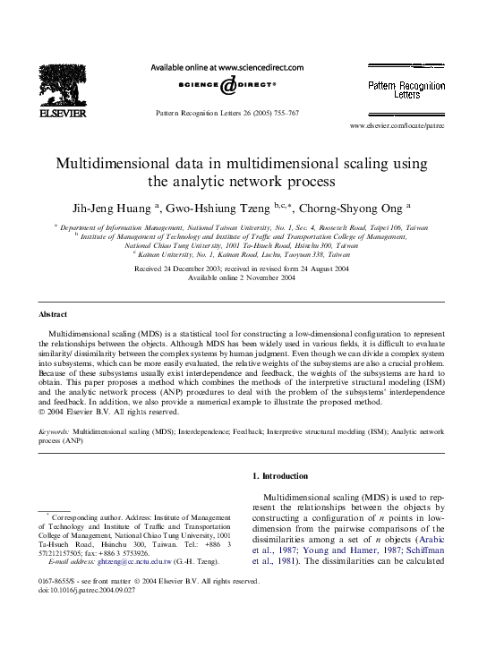 Multidimensional Data In Multidimensional Scaling Using The Analytic Network Process