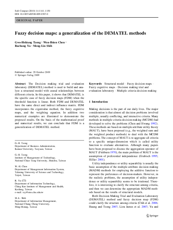 (PDF) Fuzzy decision maps: a generalization of the DEMATEL methods