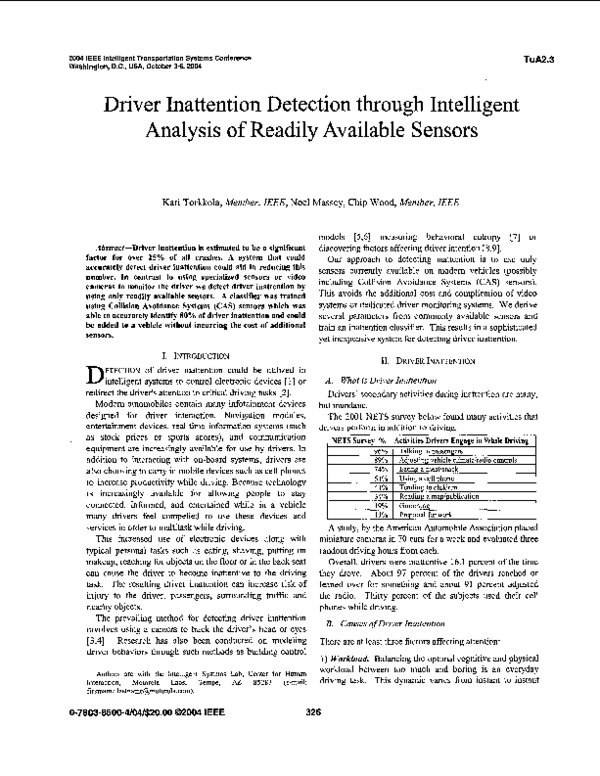 (PDF) Driver inattention detection through intelligent analysis of ...