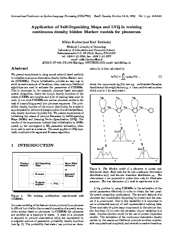 (PDF) Application of Self-Organizing Maps and LVQ in training continuous density hidden Markov ...