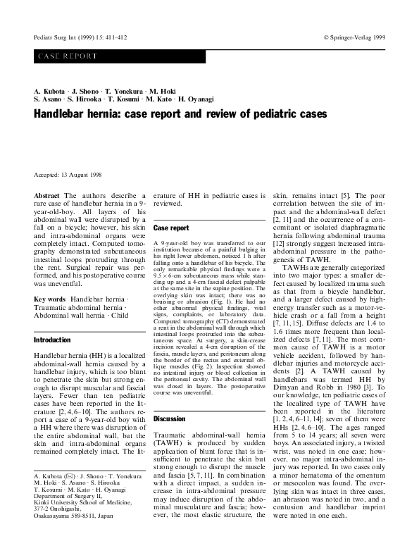 (PDF) Handlebar hernia: case report and review of pediatric cases