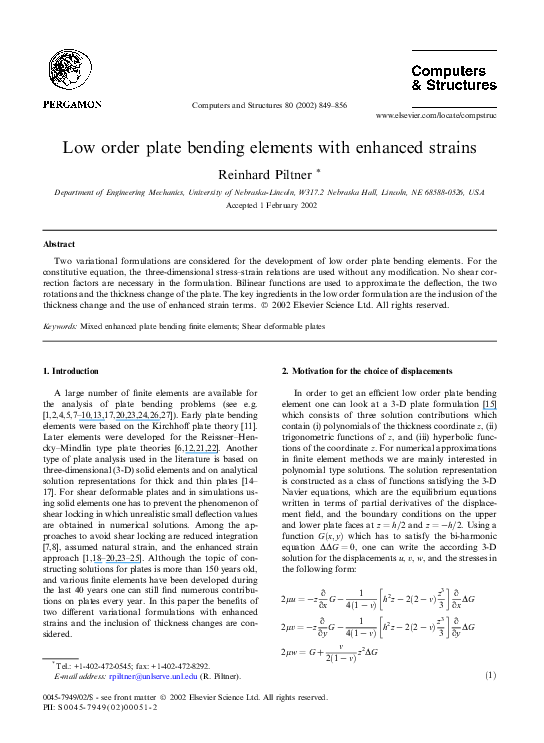 (PDF) Low order plate bending elements with enhanced strains