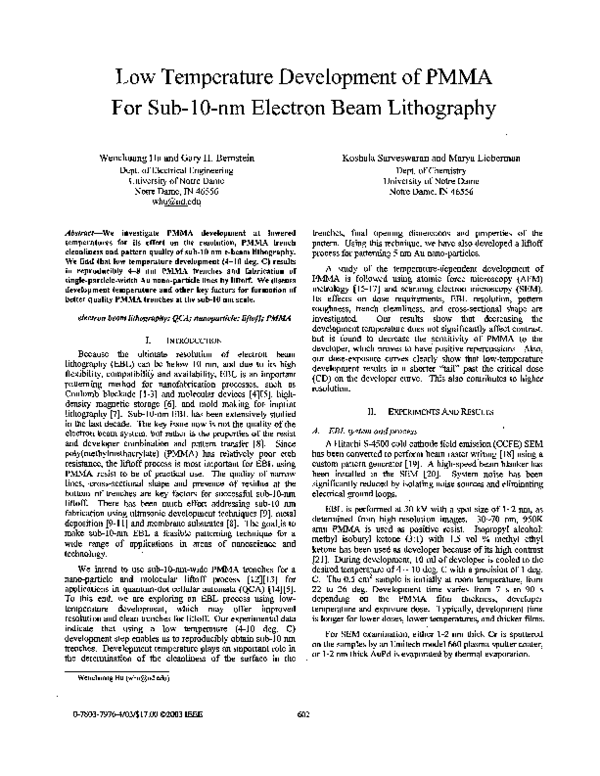 (PDF) Low temperature development of PMMA for sub-10-nm electron beam ...