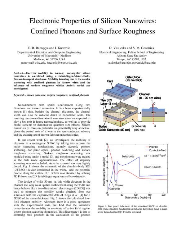 (PDF) Electronic Properties of Silicon Nanowires: Confined Phonons and Surface Roughness