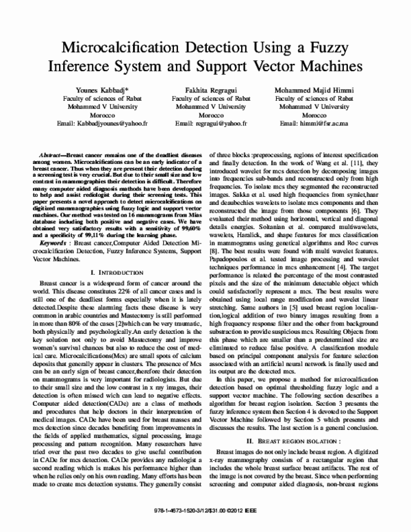 Pdf Fuzzy And Svm Methods For Microcalcification Detection