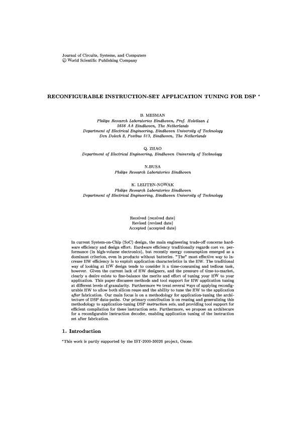 (PDF) Reconfigurable Instruction-Set Application-Tuning for DSP