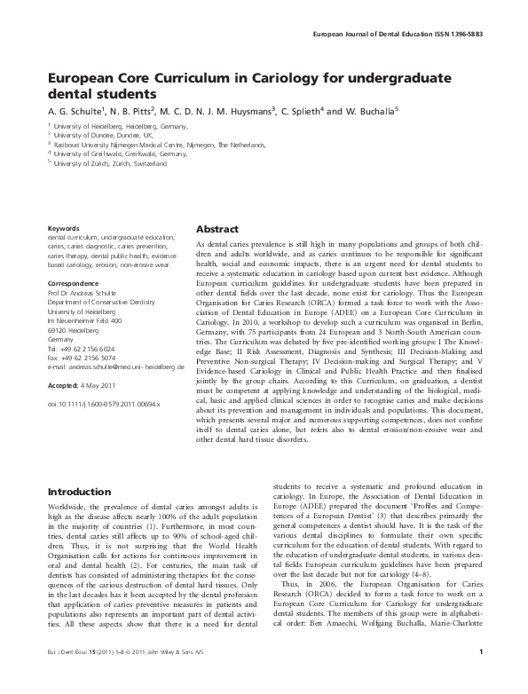 (PDF) European Core Curriculum in Cariology for undergraduate dental ...