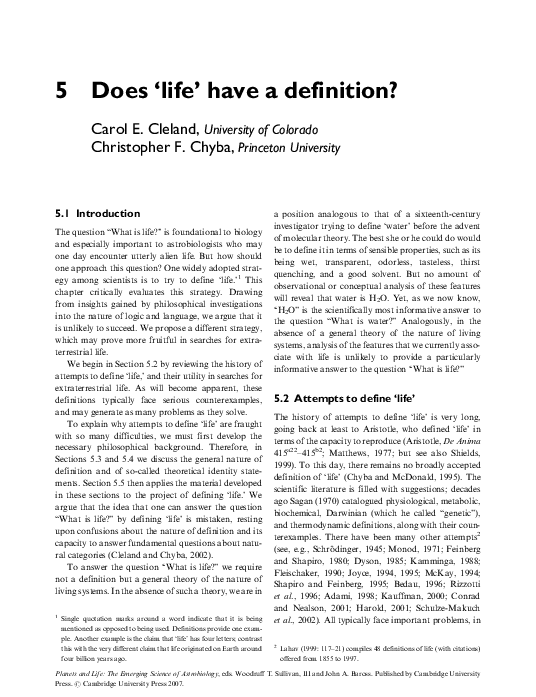 (PDF) 5 Does 'life' have a definition