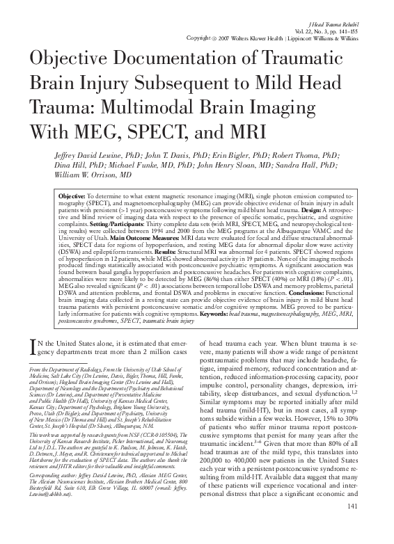 (PDF) Objective Documentation of Traumatic Brain Injury Subsequent to Mild Head Trauma ...