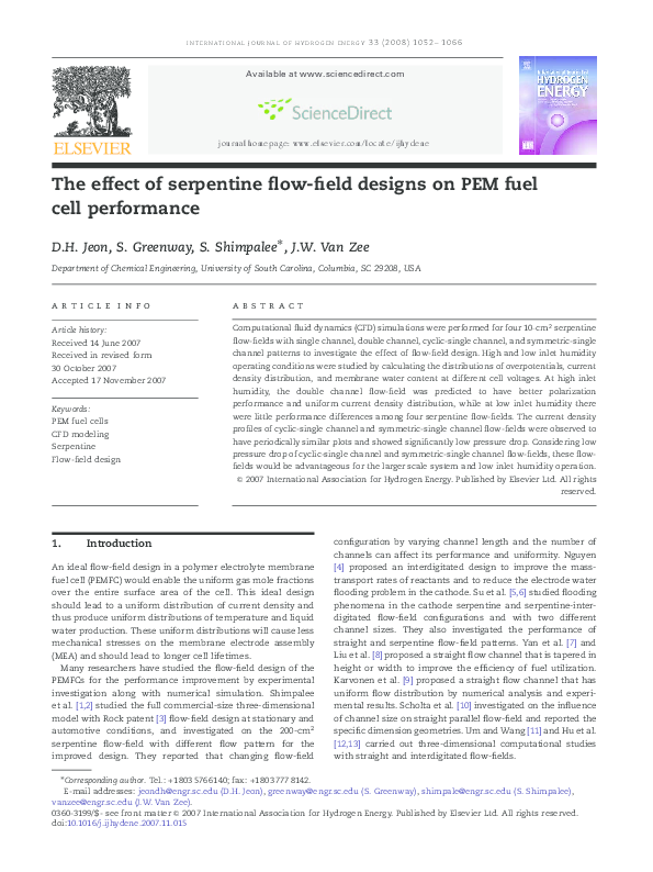 (PDF) The effect of serpentine flow-field designs on PEM fuel cell ...