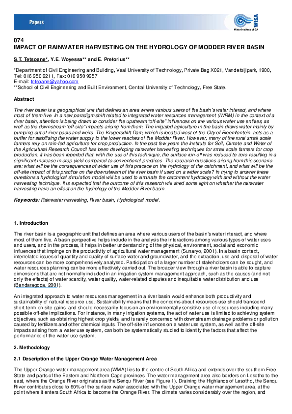 (PDF) 074 Impact of Rainwater Harvesting on the Hydrology of Modder ...