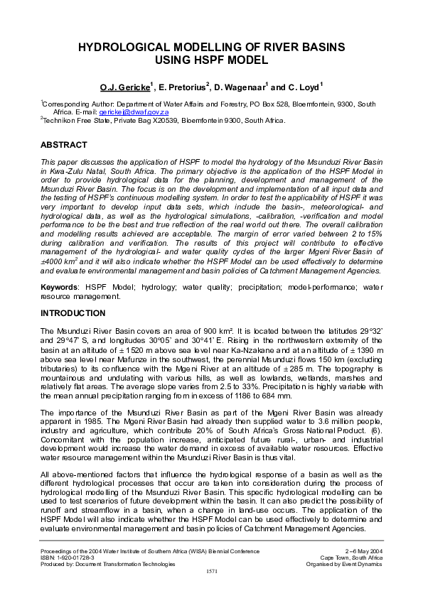 (PDF) Hydrological Modelling of River Basins Using HSPF Model