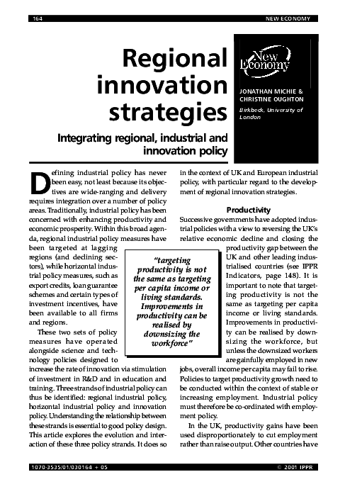 (PDF) Regional innovation strategies: Integrating regional, industrial ...