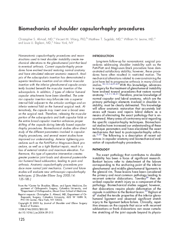 (PDF) Biomechanics of shoulder capsulorrhaphy procedures