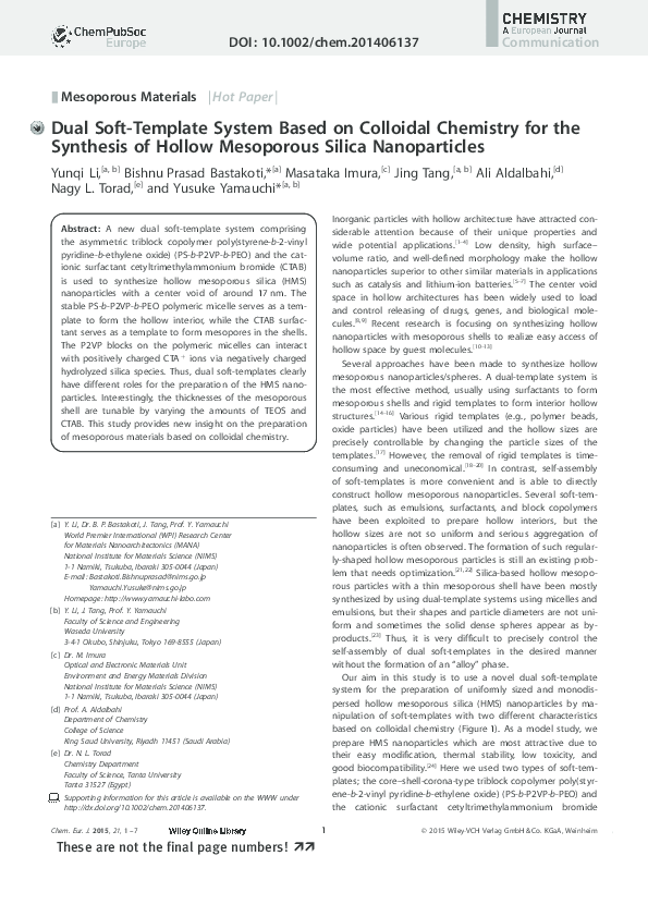 (PDF) Dual Soft-Template System Based on Colloidal Chemistry for the ...