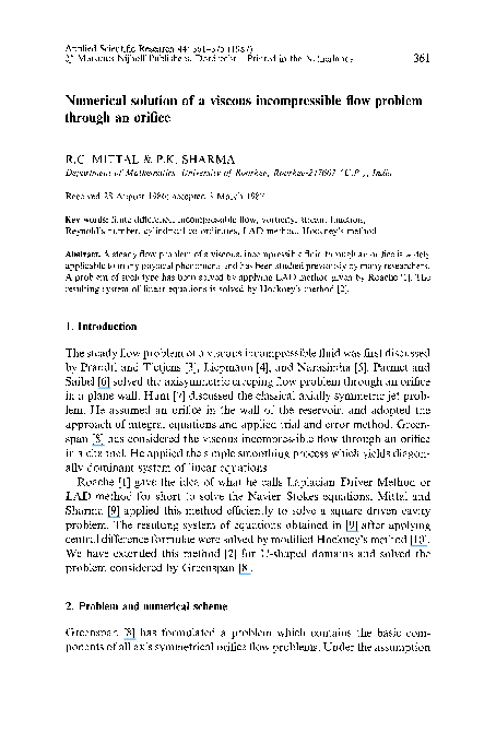 Pdf Numerical Solution Of A Viscous Incompressible Flow Problem Through An Orifice By Adomian