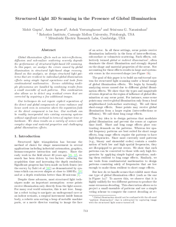 (PDF) Structured light 3D scanning in the presence of global illumination