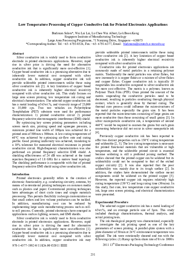 (PDF) Low temperature processing of copper conductive ink for printed ...