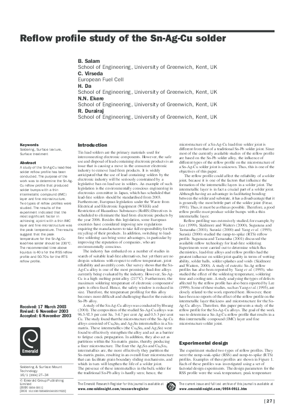(PDF) Reflow profile study of the Sn-Ag-Cu solder